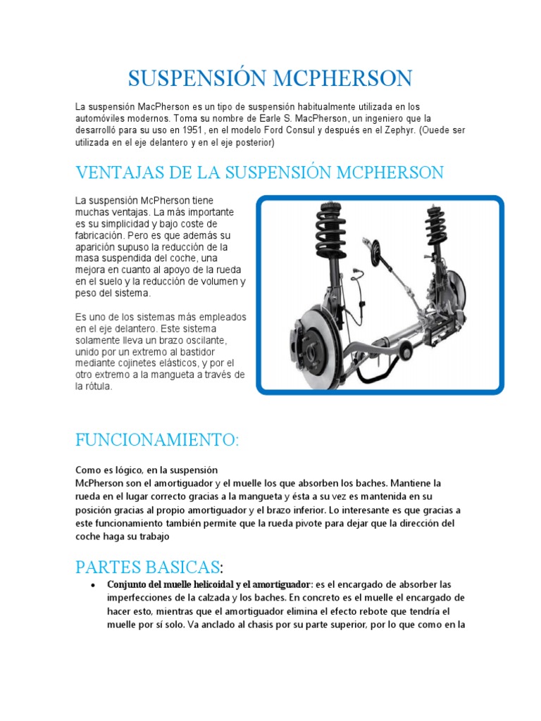 Suspensión McPherson: Características, ventajas y desventajas de este popular sistema de ...