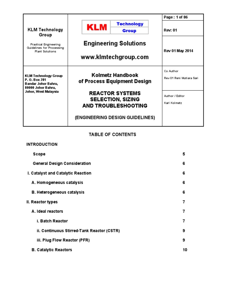 Reactor Systems Selection, Sizing and Troubleshooting | PDF | Chemical ...