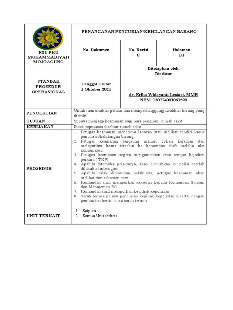 Spo Penanganan Kehilangan Barang | PDF