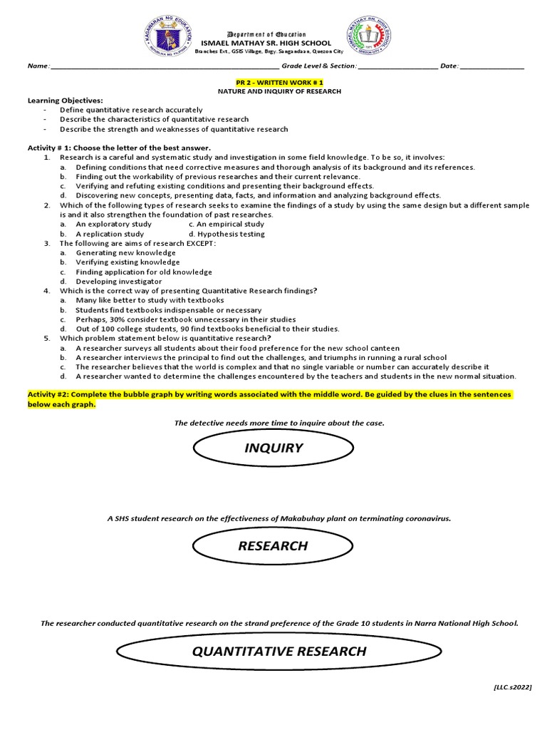 PR2 WW1 | PDF | Quantitative Research | Statistics