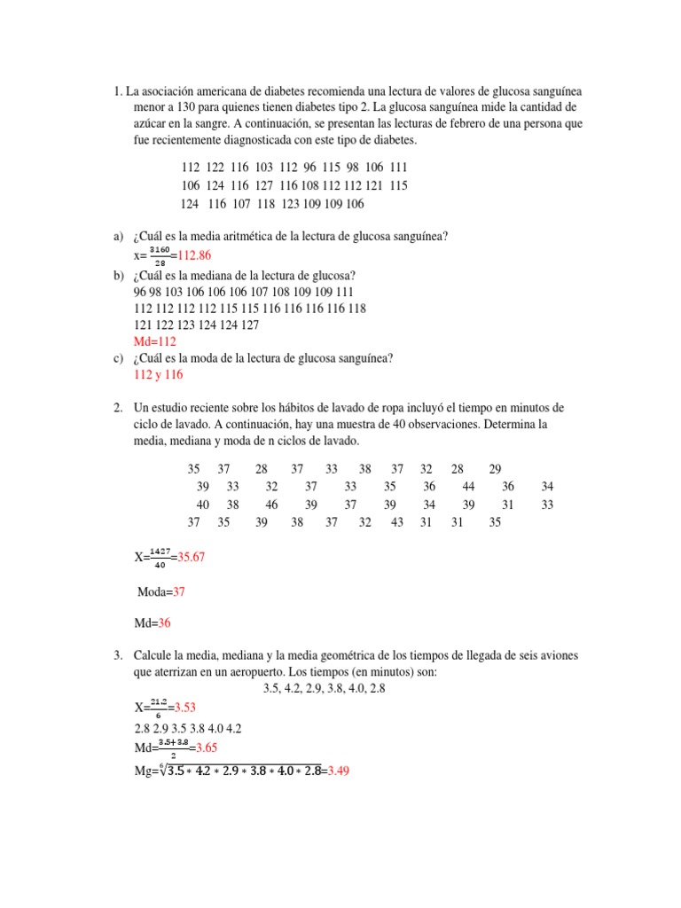 Ejercicios de Media, Mediana, Moda, MP, MG | PDF
