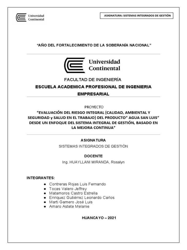 1°avance del proyecto SIG | PDF | Agua | Sistema de manejo de calidad