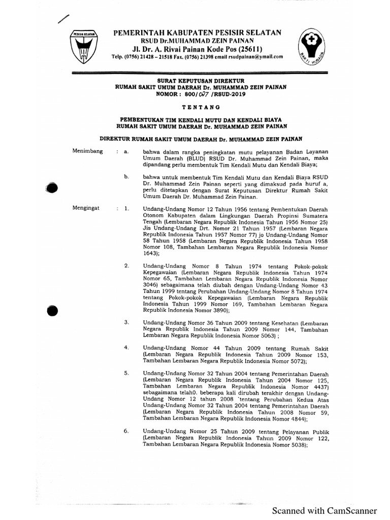 SK TTG Pembentukan Tim Kendali Mutu Dan Kendali Biaya 2019 | PDF SK TTG Pembentukan Tim Kendali Mutu Dan Kendali Biaya 2019 | PDF