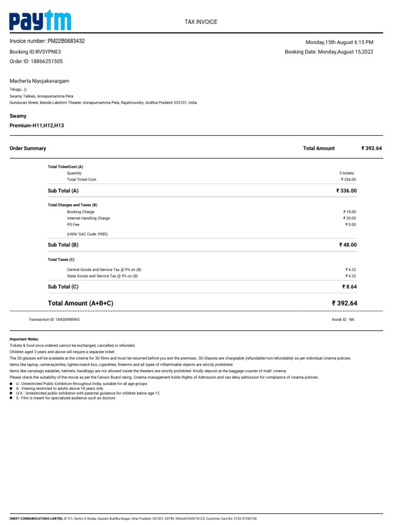 Invoice 18866251505 | PDF | Movie Theater | Payments