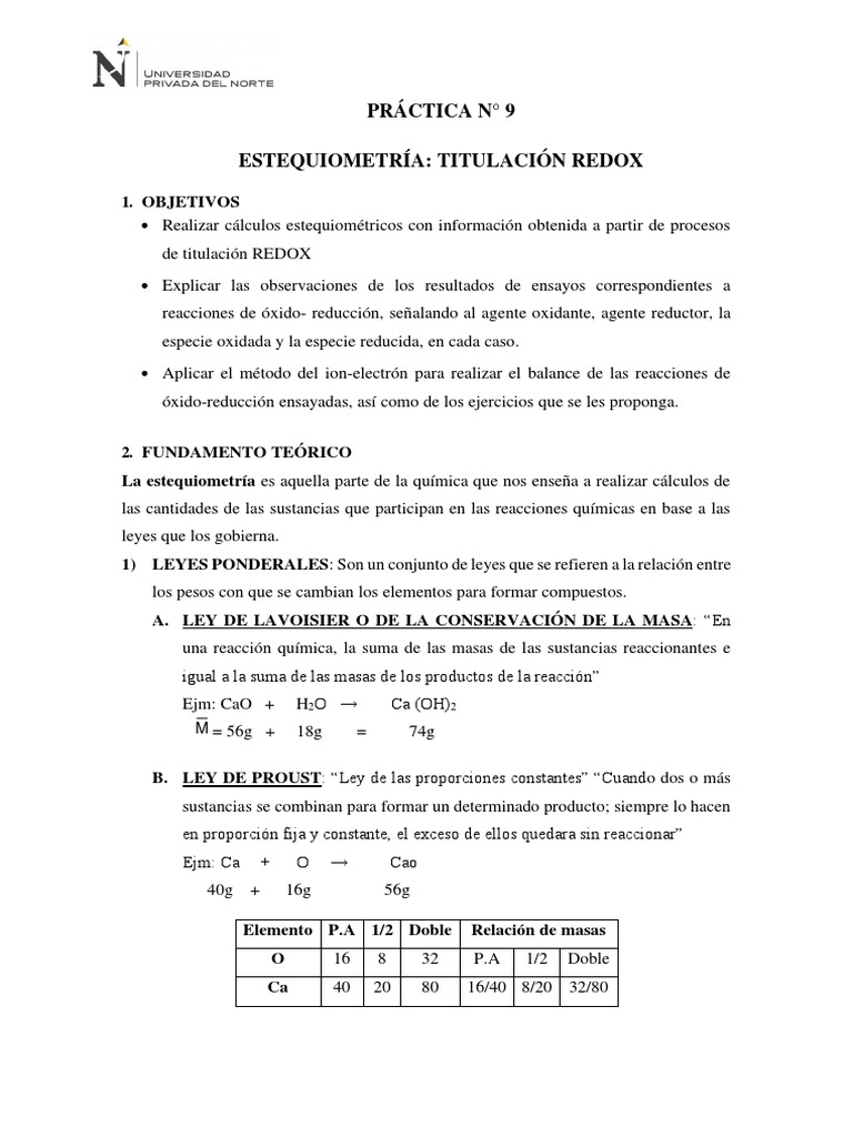 Práctica #9 - Estequiometría | PDF | Valoración | Química