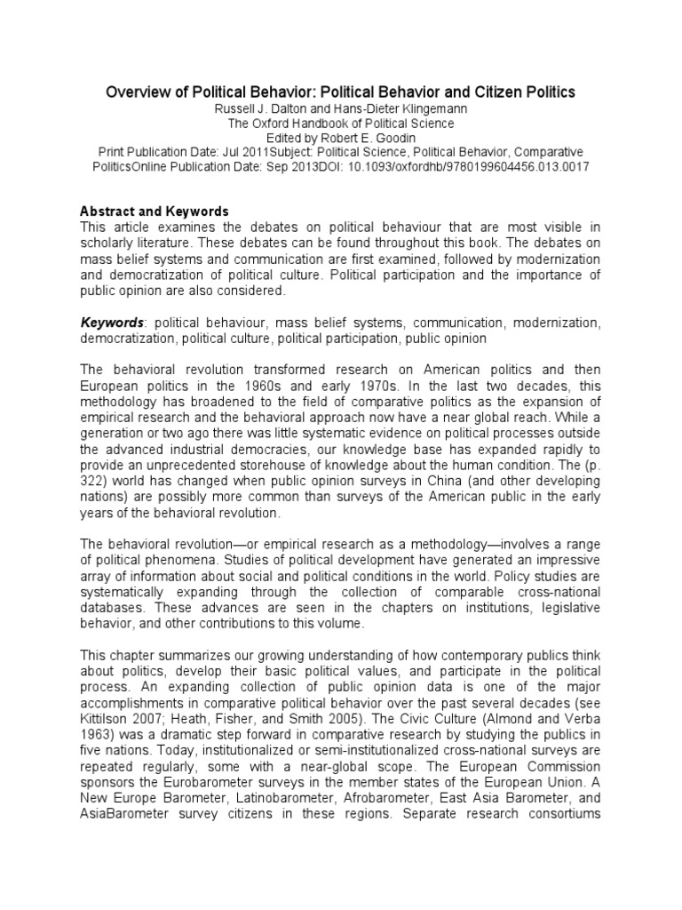 Overview of Political Behavior | PDF | Democracy | Political Ideologies