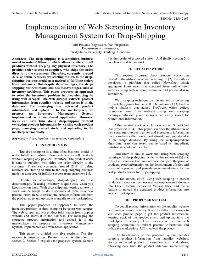 Implementation of Web Scraping in Inventory Management System For Drop-Shipping | PDF | Internet ...