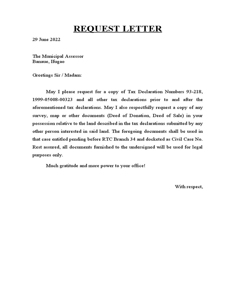 Request for Tax Declarations and Documents | PDF