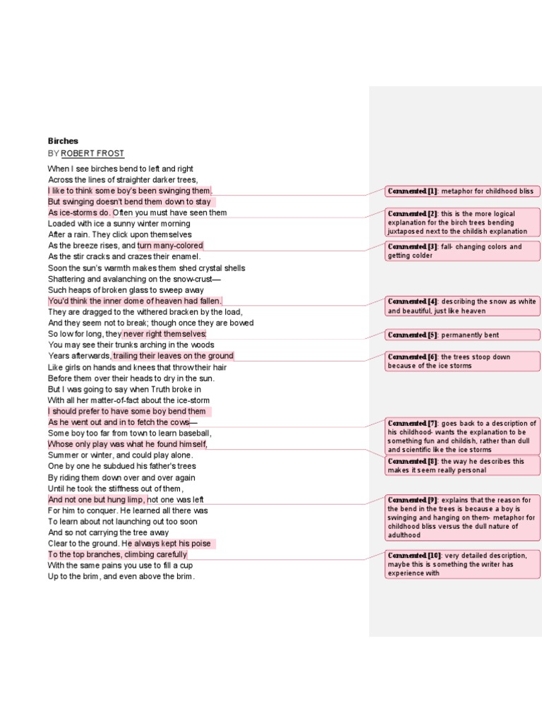 Annotated-Birches 20analysis | PDF | Swinging (Sexual Practice)