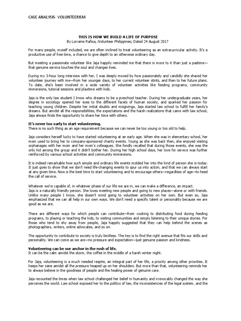Case Analysis - Volunteerism | PDF | Volunteering