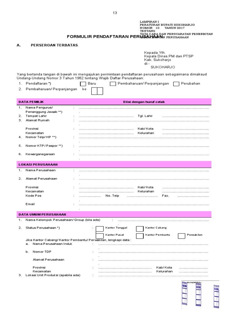 Lampiran I.A Form TDP PT | PDF