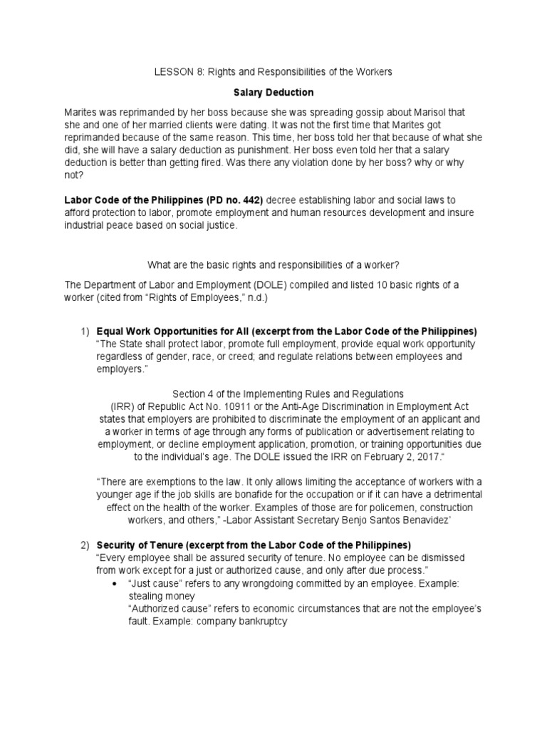 Workers' Rights and Salary Deductions | PDF | Employment | Overtime