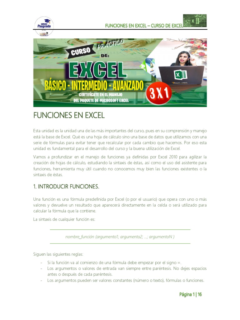 Funciones en Excel | Descargar gratis PDF | Hoja de cálculo | Microsoft ...