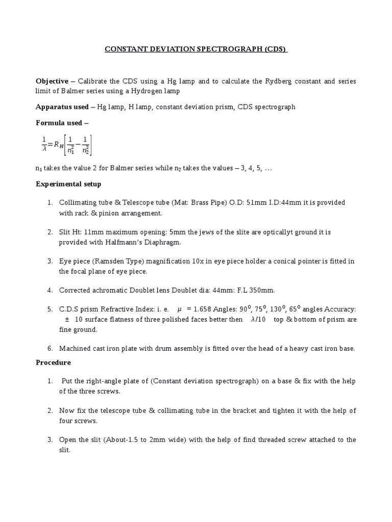 Constant Deviation Spectrograph | PDF | Optics | Electromagnetic Radiation