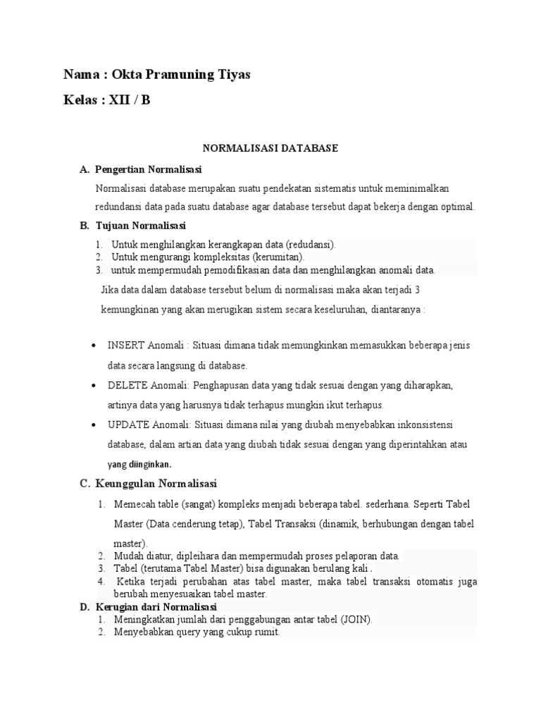 Tugas Normalisasi Okta | PDF
