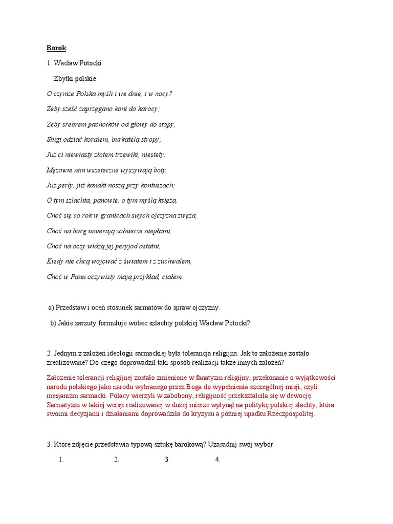 Barok - Odpowiedzi | PDF