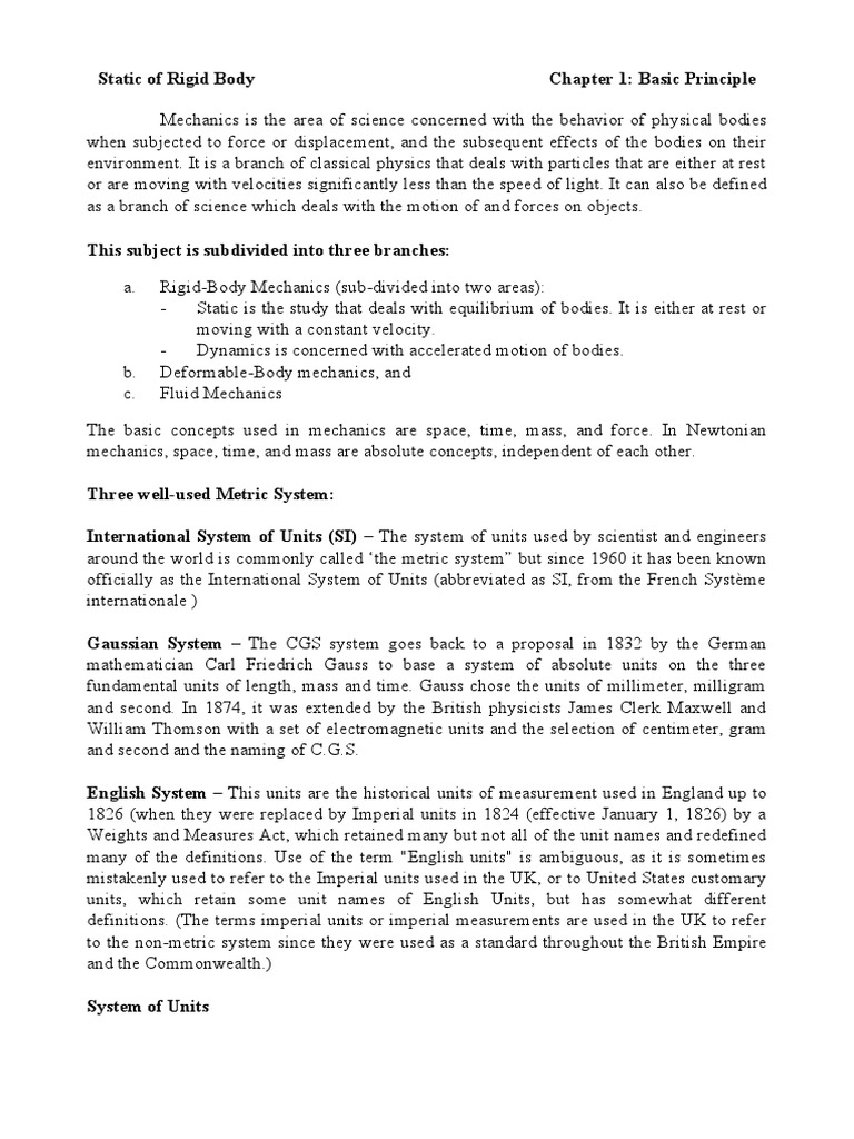 Static of Rigid Body | PDF | Force | Mechanics