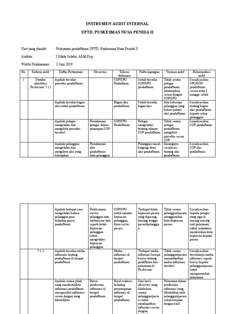 Instrumen Audit Internal | PDF