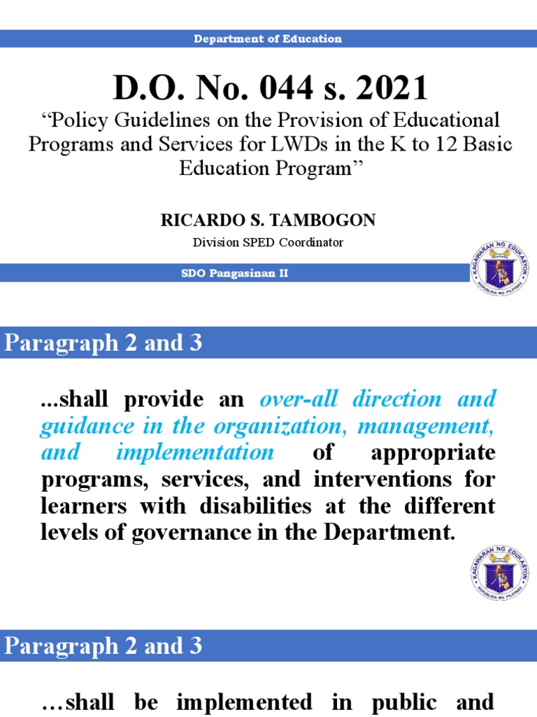 D.O. No. 044 S. 2021 | PDF | Special Education | Inclusion (Education)