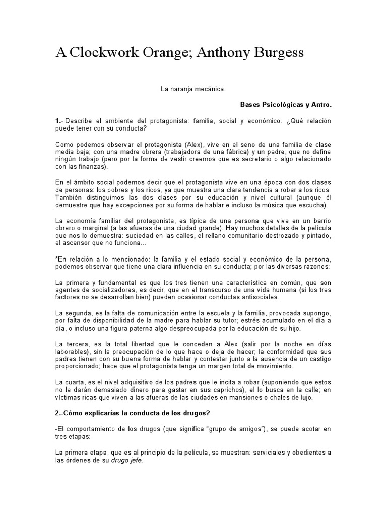 A Clockwork Orange Anthony Burgess | PDF | Comportamiento | Moralidad