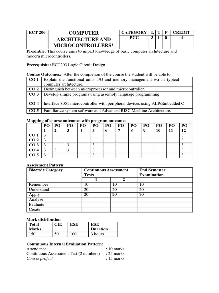 ECT 206 Computer Organization and Microcontroller-Syllabus | PDF | Central Processing Unit ...