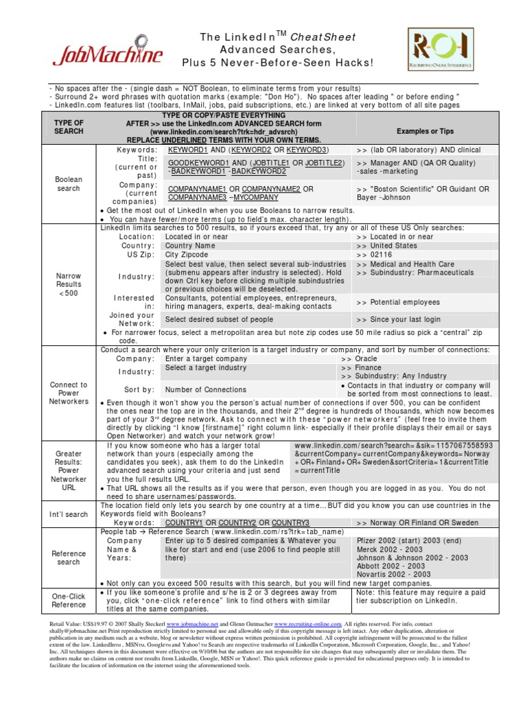 Linkedin Cheatsheet Pdf Linked In Yahoo