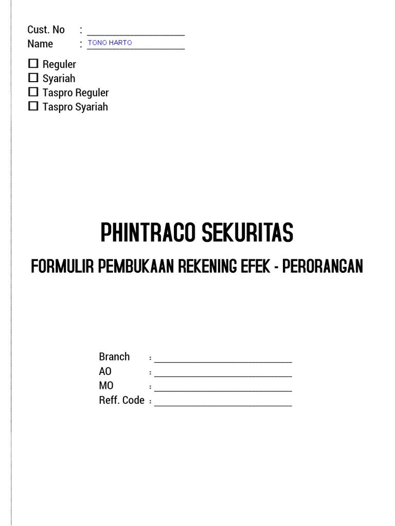 CONTOH PENGISIAN FORMULIR Dengan RDN BANK SINARMAS | PDF