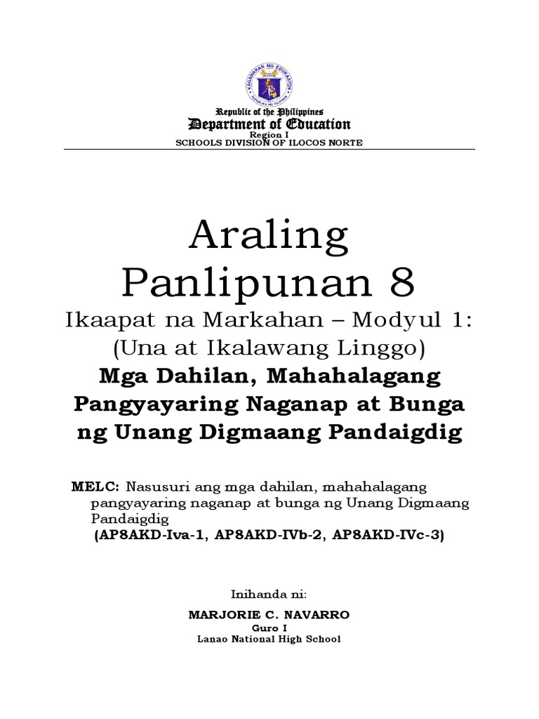 AP8 Q4 Mod1 Wk1 2 MELC1.MCNavarro | PDF
