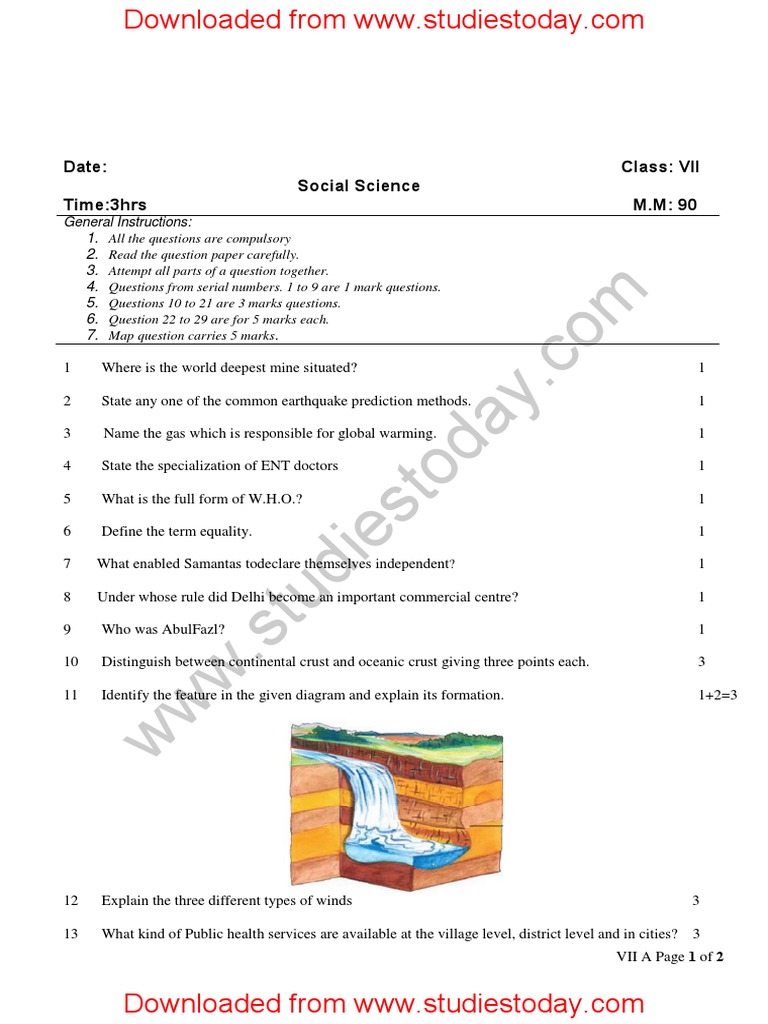 Very Good-1 CBSE Class 7 Social Science Sample Paper Set E | PDF | Rock ...