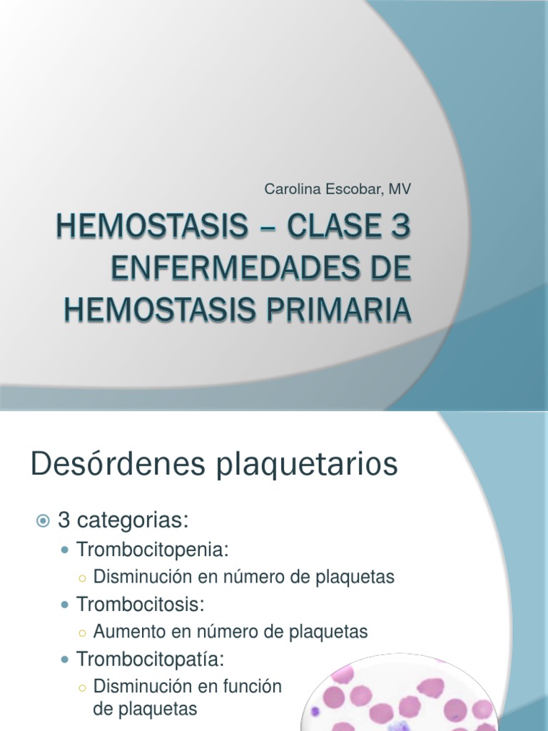 Clase Hemostasis 3 Enf Primarias | PDF | Plaqueta | Coagulación