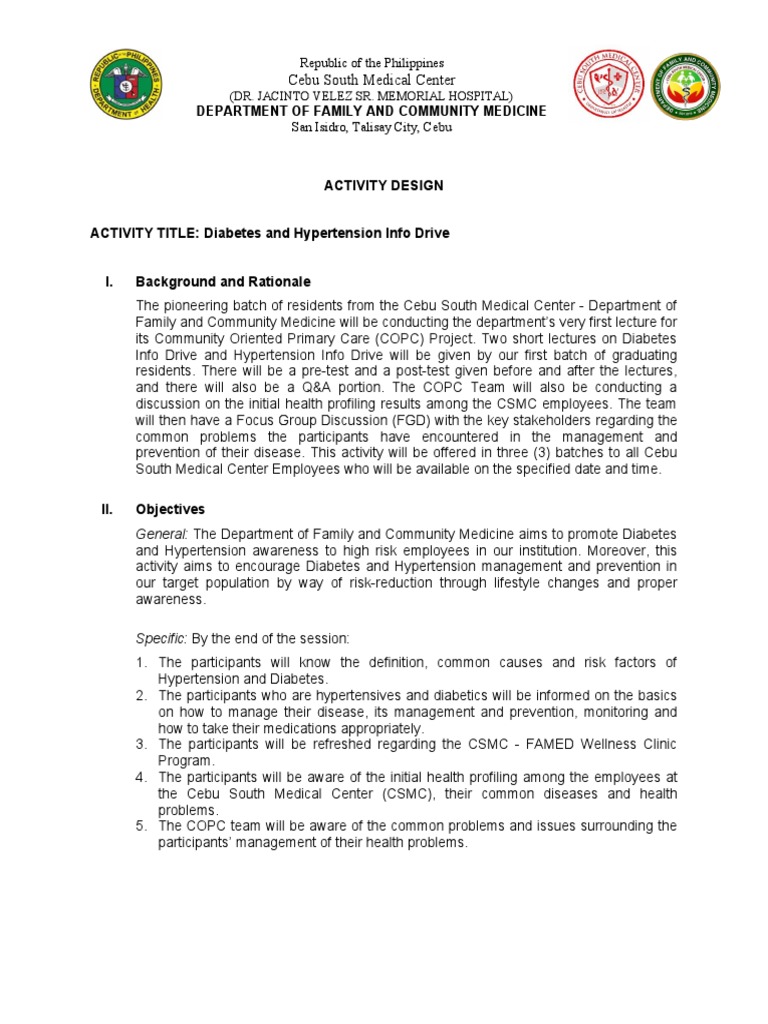 Activity Design COPC July6 | PDF | Preventive Healthcare | Hypertension