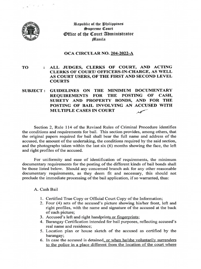 OCA Circular No. 204-2022-A | PDF | Bail | Crimes