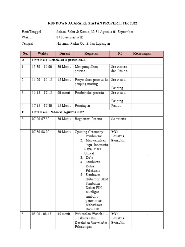 Bem Fik Rab & Rundown Kegiatan - 105002 | PDF