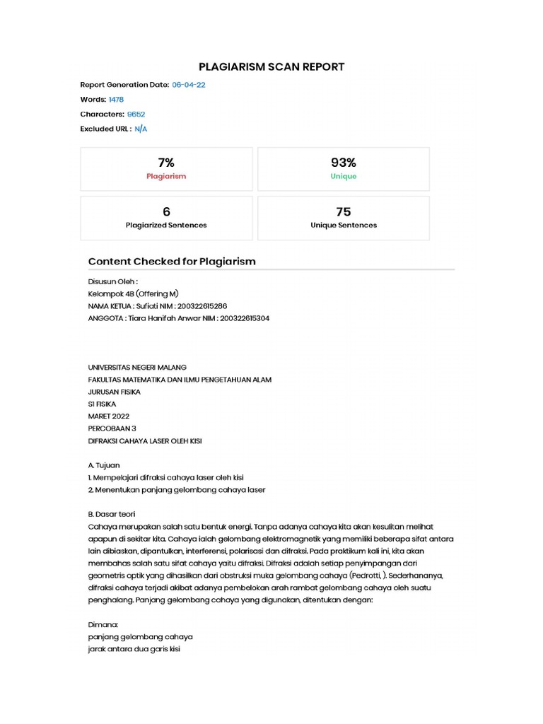 Laporan Praktikum 3 - Difraksi Cahaya Laser Oleh Kisi - Kelompok 4b | PDF Laporan Praktikum 3 - Difraksi Cahaya Laser Oleh Kisi - Kelompok 4b | PDF