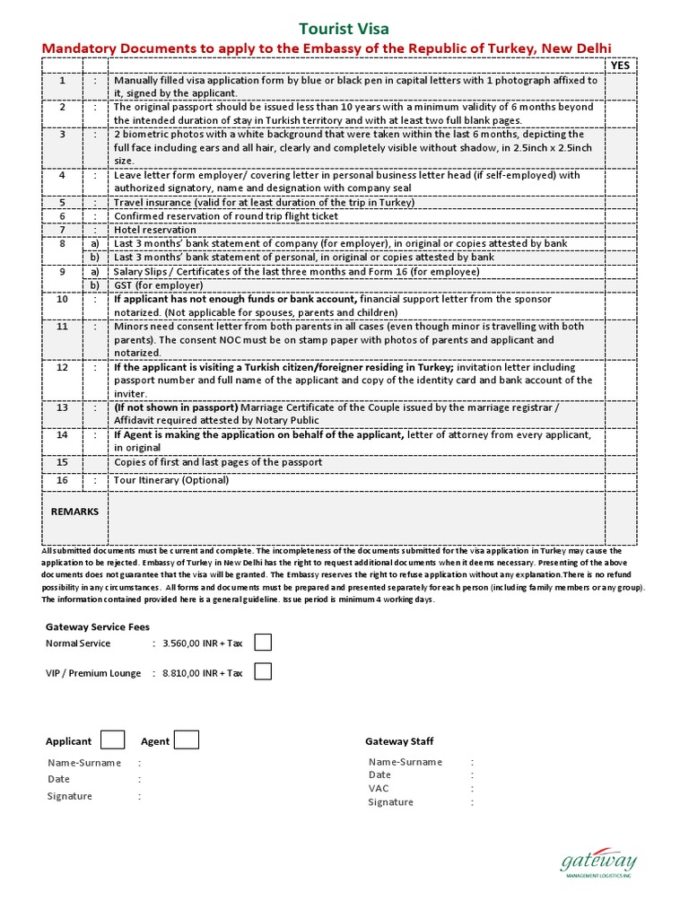 Turkey Tourist Visa Application Checklist | PDF | Travel Visa | Notary ...