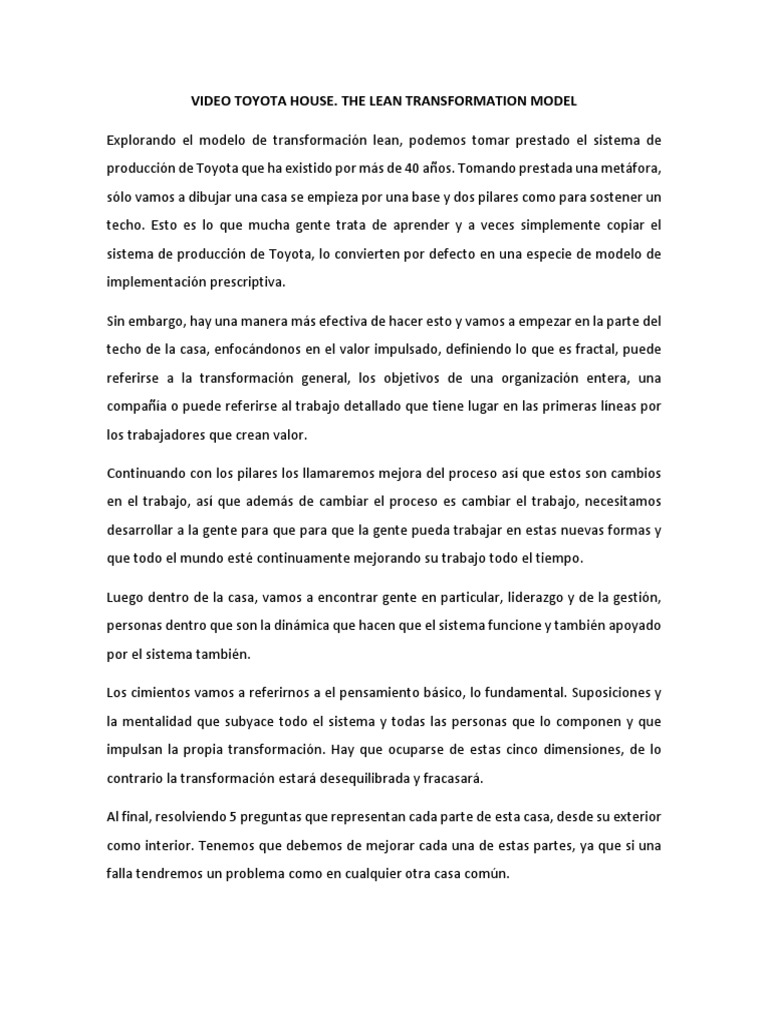 Video Toyota House | PDF | Crecimiento personal y profesional | Negocios