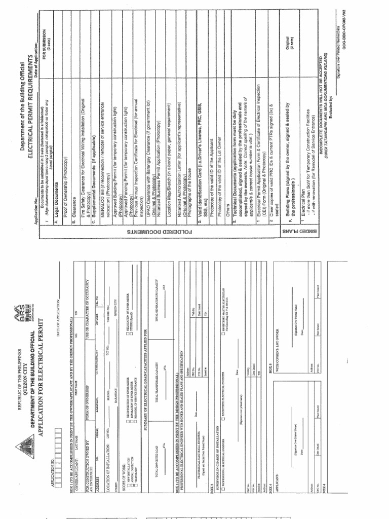 Form - Electrical Permit - Quezon City | PDF
