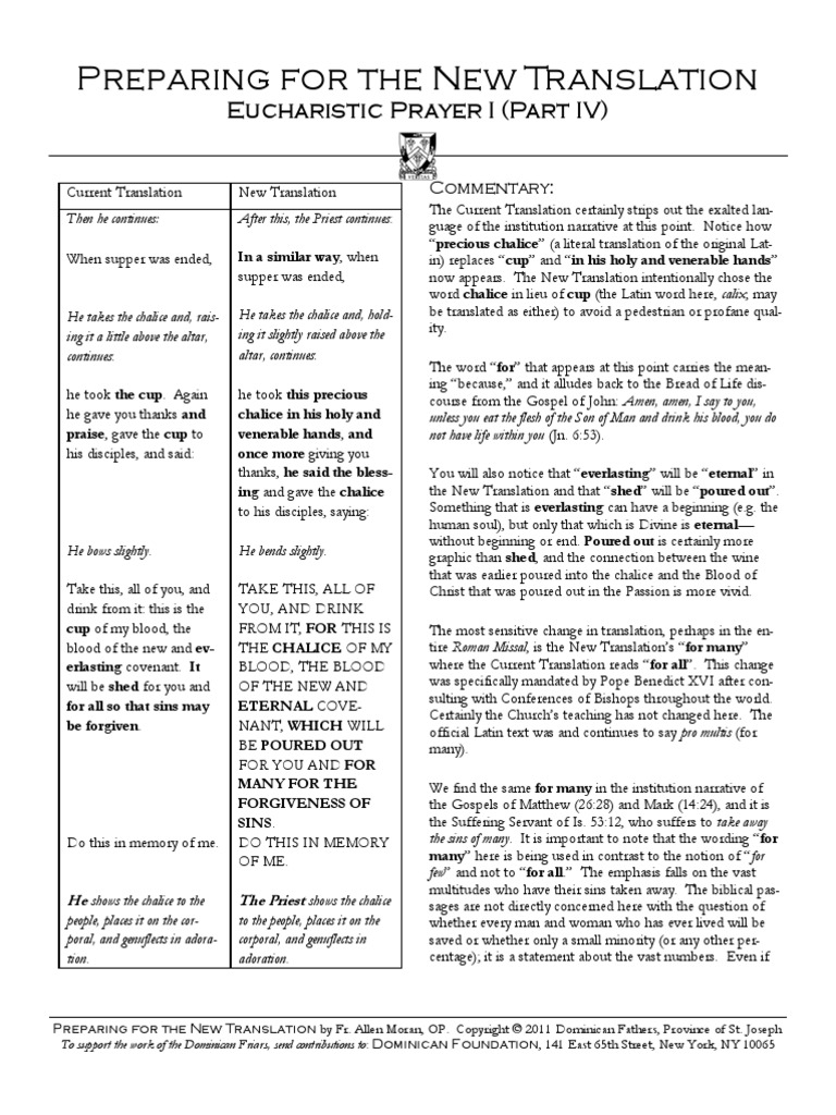 A New Translation of The Mass Into English: Eucharistic Prayer I (Part ...