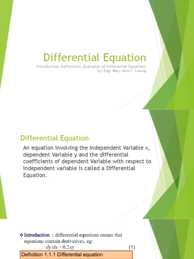 Module 1-Introduction, Definitions, Examples of Differential Equations ...