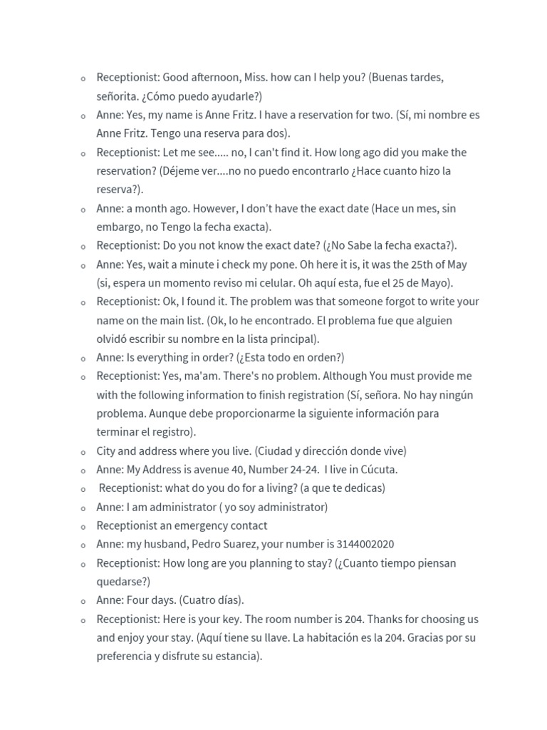 Hotel Check-In Conversation | PDF