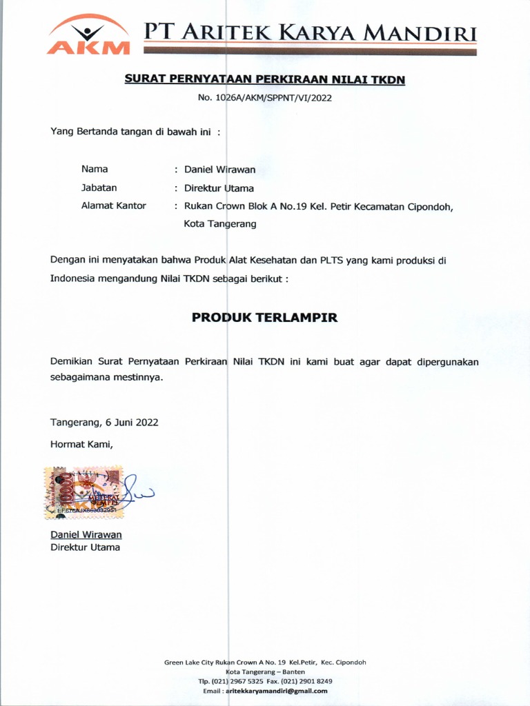 Surat TKDN ARITEK | PDF