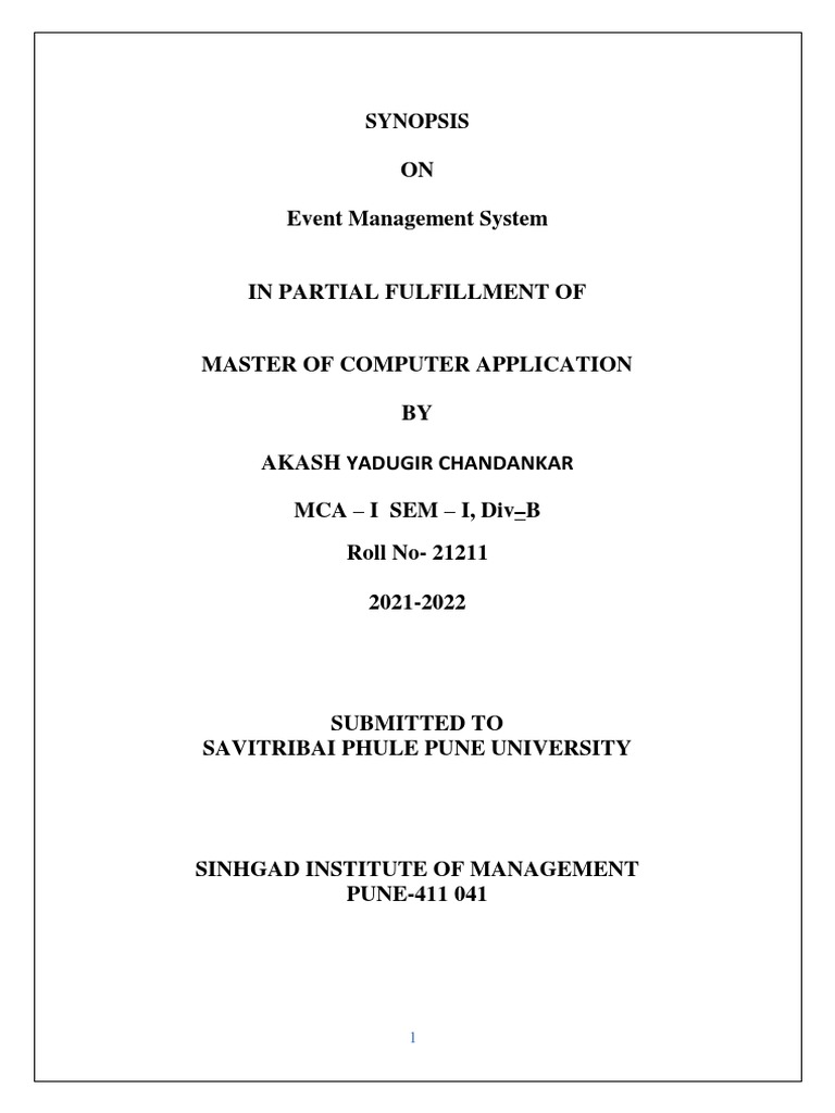Event Management System Synopsis | PDF | Feasibility Study | Software