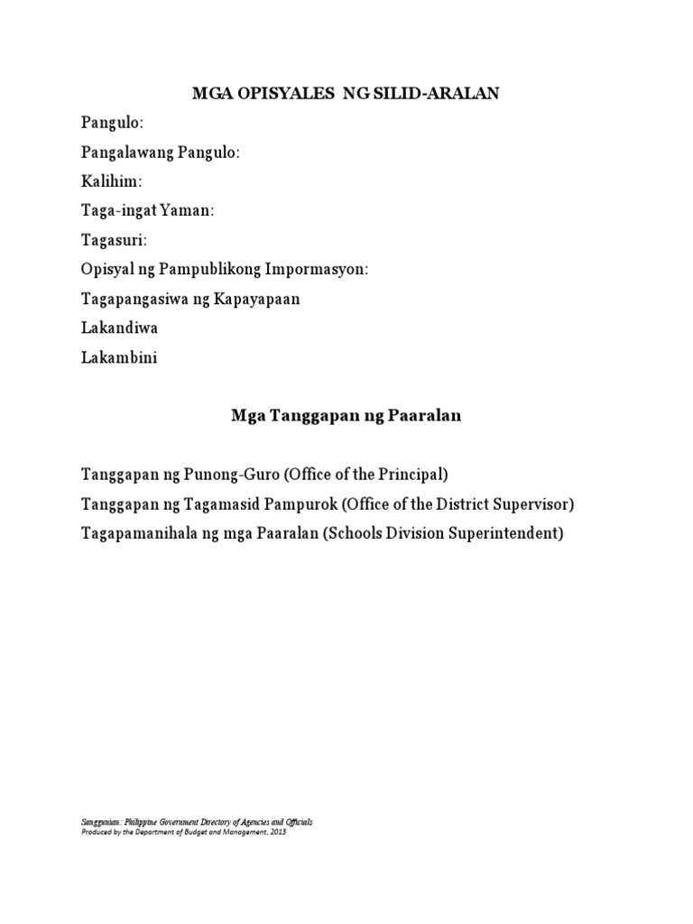 Mga Opisyales NG Silid Aralan | PDF Mga Opisyales NG Silid Aralan | PDF