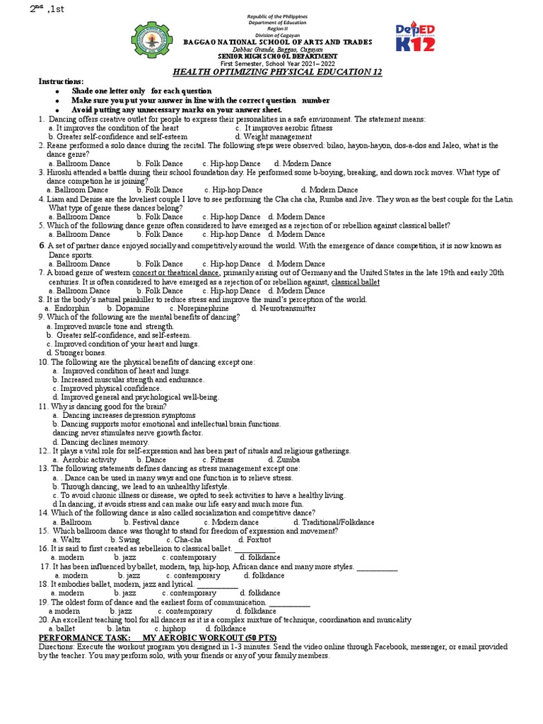 Pe12-2nd and 3rd Summative | PDF