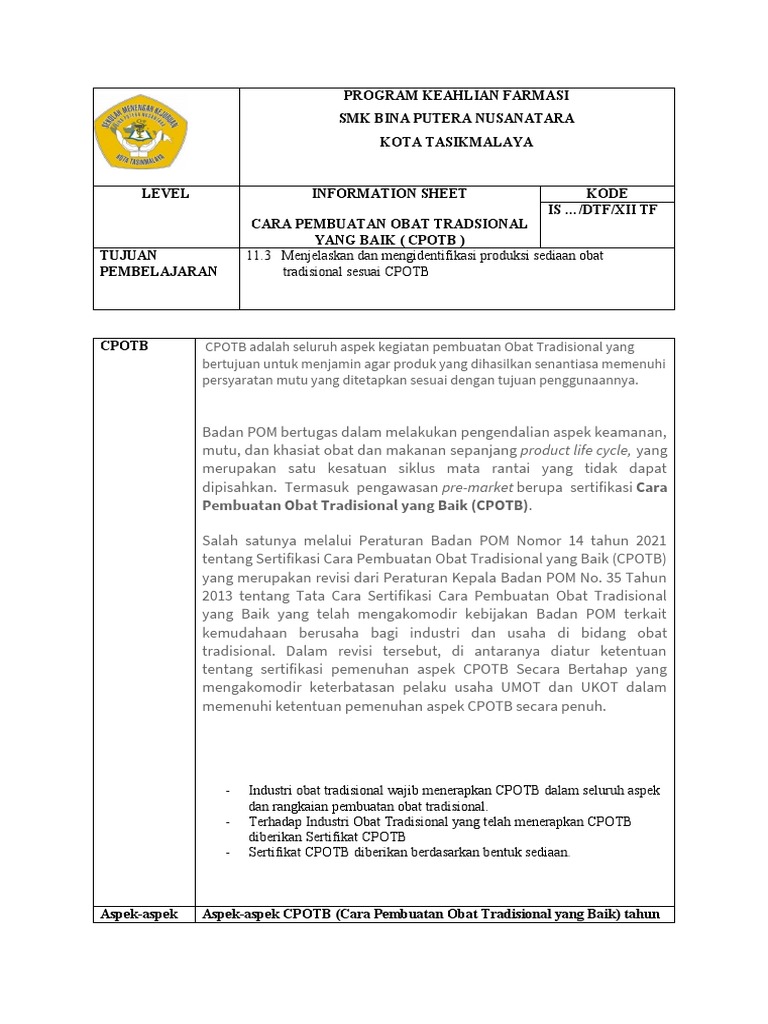 Information Sheet - Cpotb | PDF