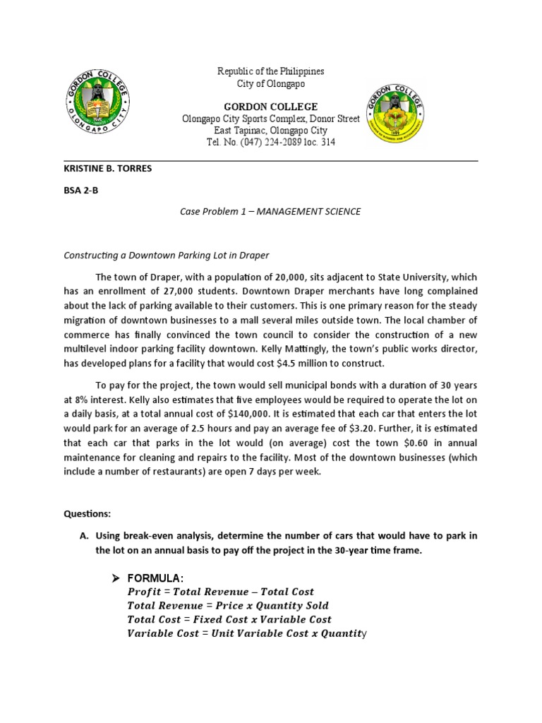 Case Problem 1 Construction A Downtown Parking Lot in Draper | PDF ...