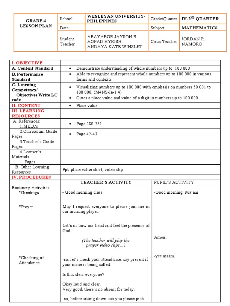 Cot Math 4 | PDF | Teachers | Learning