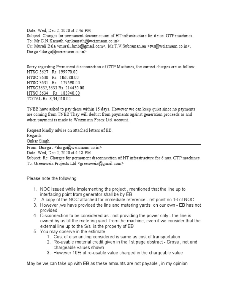 Details of Estmates For Permanent Disconnection | PDF | Government ...