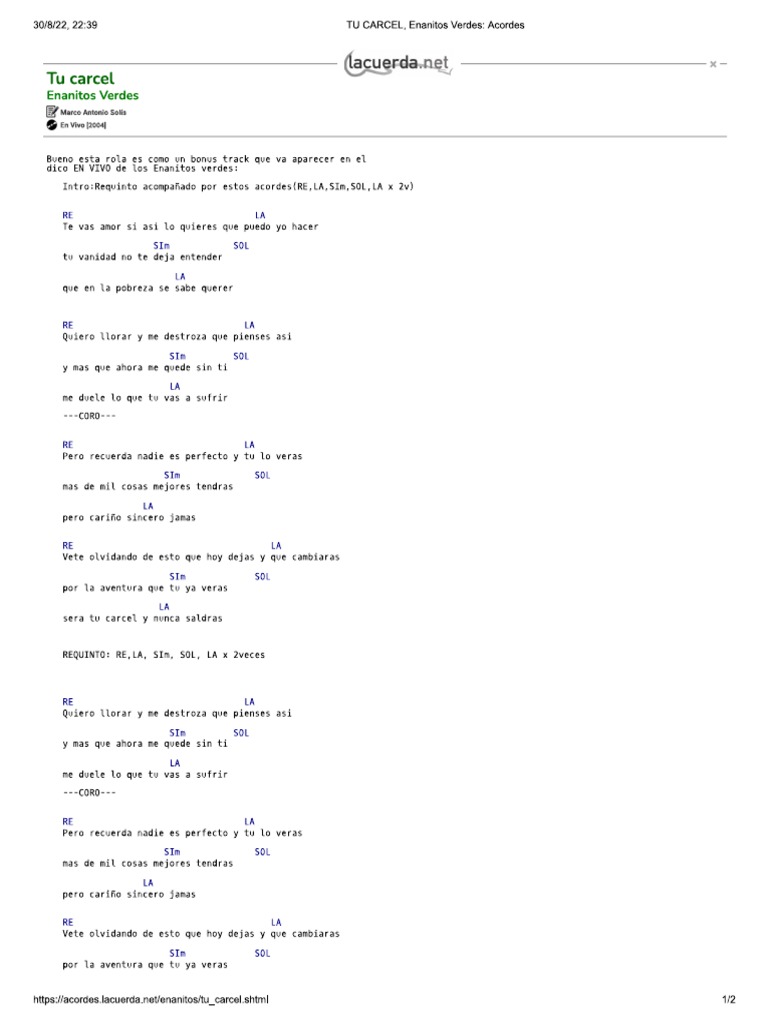 Tu Carcel - Enanitos Verdes | PDF