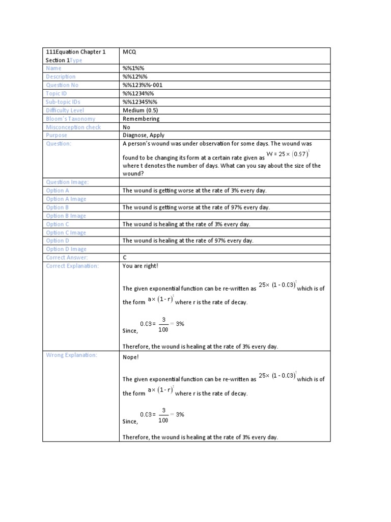 Exponential Function MCQs | PDF | Teaching Methods & Materials